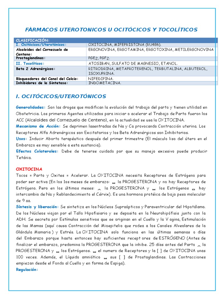 Farmacos Uterotonicos y Tocoliticos | Descargar gratis PDF ...