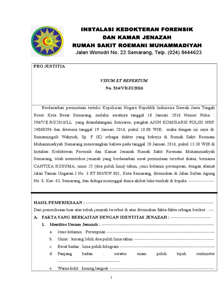 Contoh Visum Et Repertum Jenazah | PDF