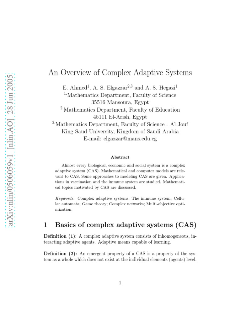Overview of Complex Adaptive Systems | PDF | Systems Theory ...