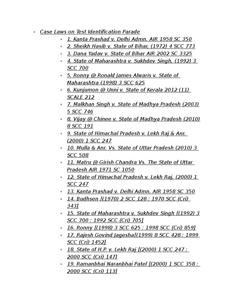 Case Laws On Test Identification Parade | PDF | Relevance (Law) | Witness
