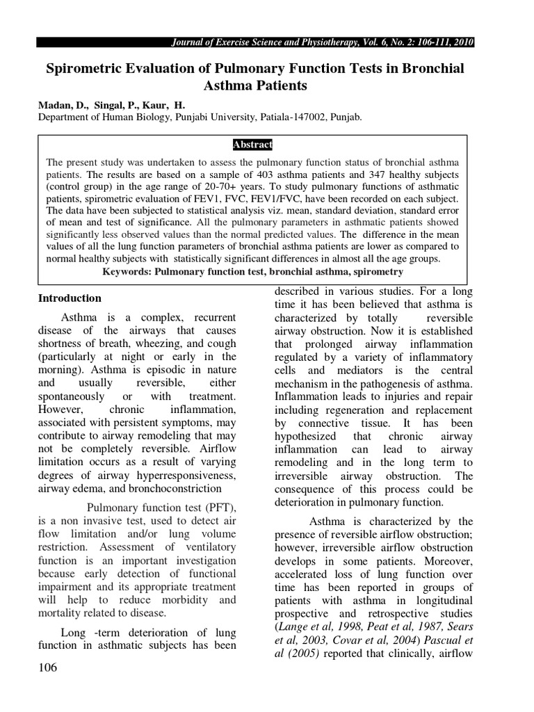 Spirometric Evaluation of Pulmonary Function Tests in Bronchial Asthma ...