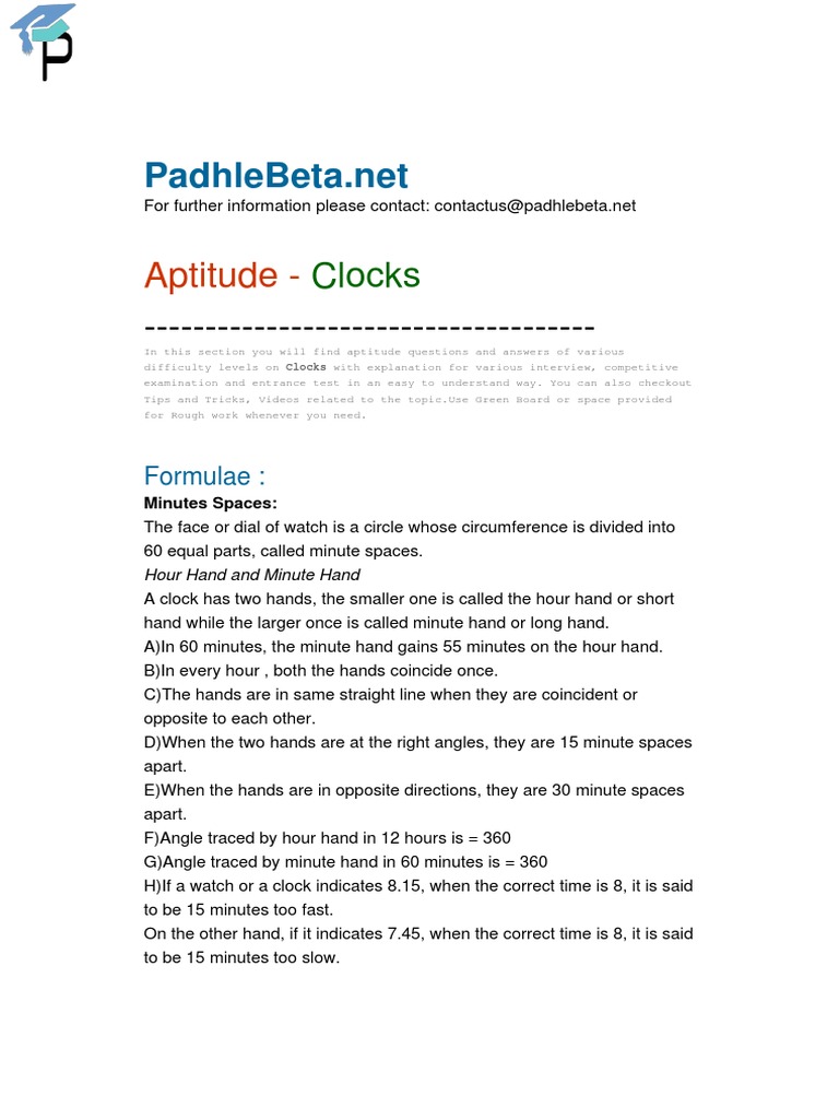Aptitude Clocks PDF | PDF | Hour | Clock