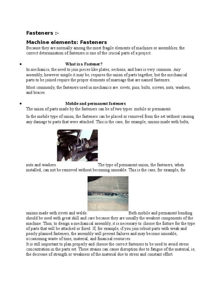 Fasteners:-Machine Elements: Fasteners: What Is A Fastener? | PDF ...
