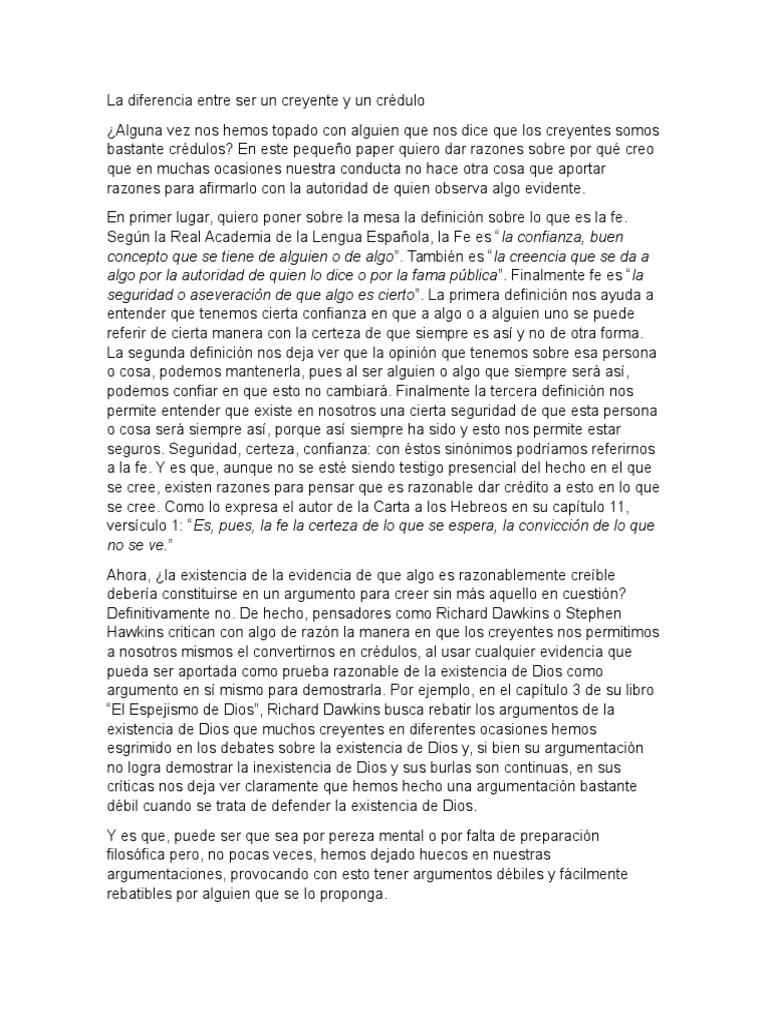 La Diferencia Entre Ser Creyente y Crédulo | PDF | Certeza | Fe