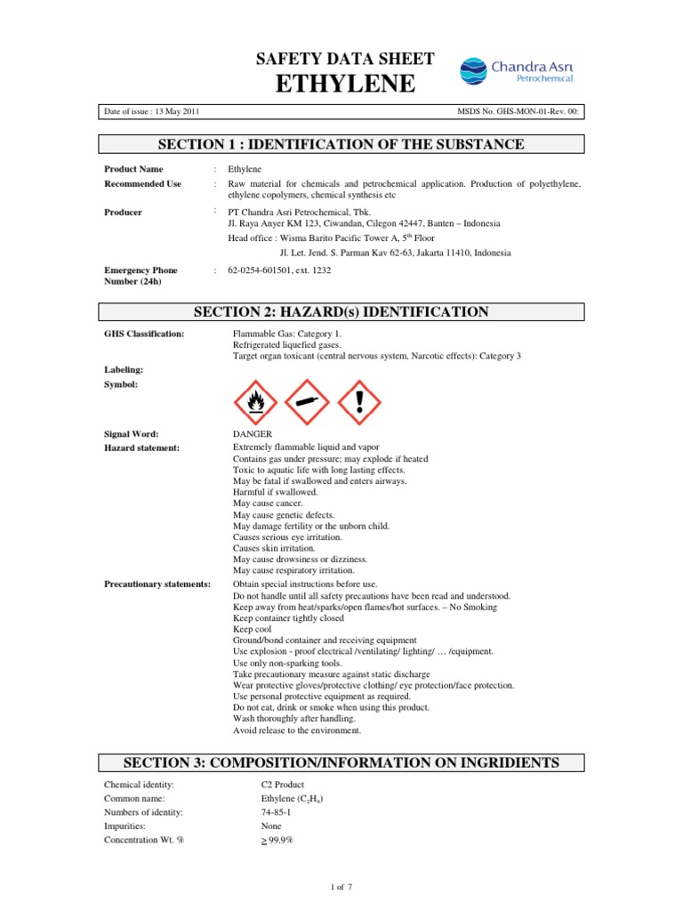 MSDS Ethylene | PDF | Dangerous Goods | Combustion