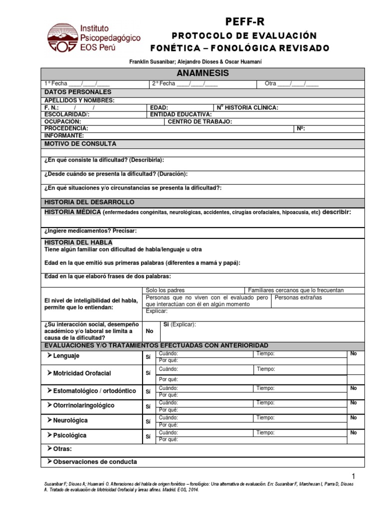Peff R Protocolo de Evaluacion Fonetica Fonologia Peff 2015 PDF | PDF | Odontología | Fonología