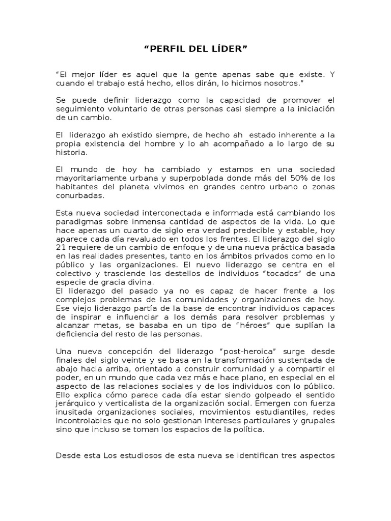 “Perfil Del Líder” | Liderazgo | Liderazgo y tutoría