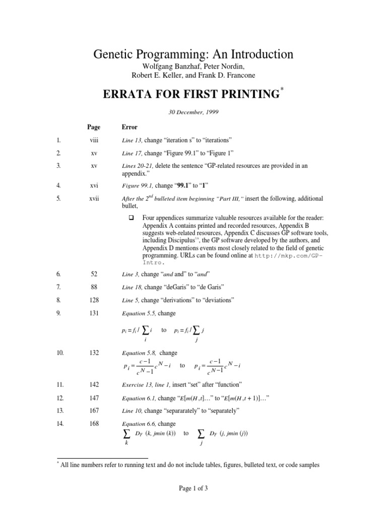 Genetic Programming: An Introduction: Errata For First Printing | PDF | Icon (Computing) | Software