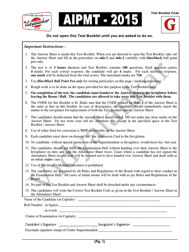 AIPMT 2015 Question Paper and Solutions | PDF | Capacitor | Nature