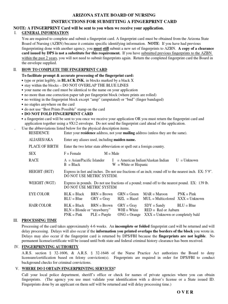 Fingerprint Card Instructions | PDF | Criminal Record | Fingerprint