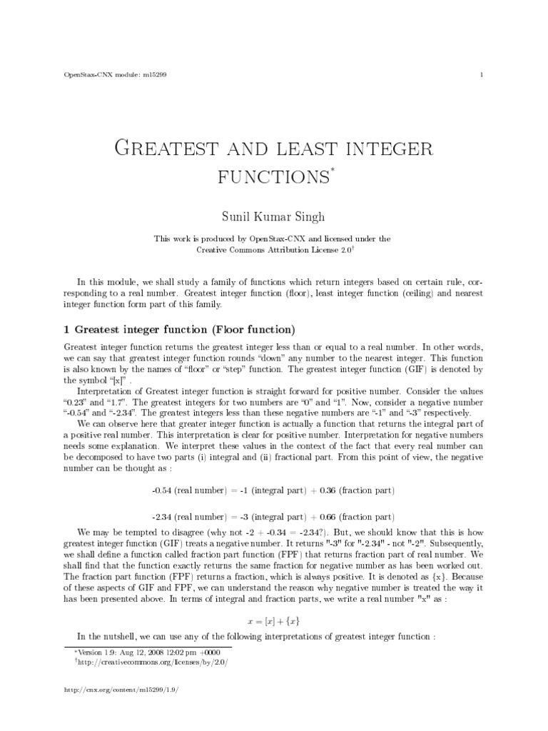 Greatest And Least Integer Functions Pdf Integer Function Mathematics 