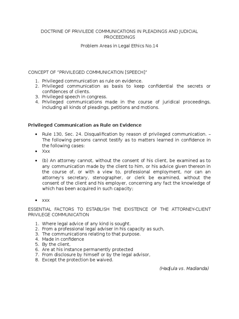 Privileged Communications in Law | PDF | Defamation | Confidentiality