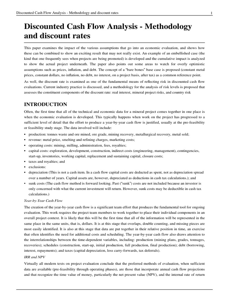 Discounted Cash Flow Analysis - Methodology and Discount Rates | PDF ...