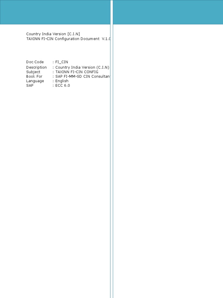 Country India Version (C.I.N) TAXINN FI-CIN Configuration Document V.1. ...