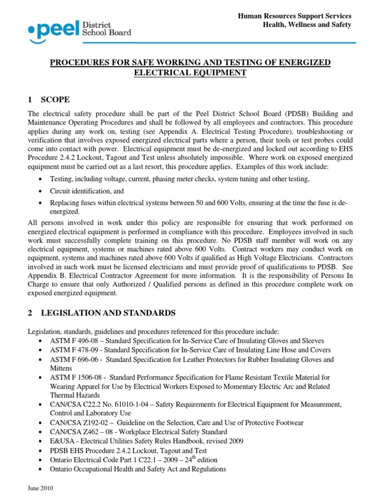 Procedures For Safe Working and Testing of Energized Electrical ...