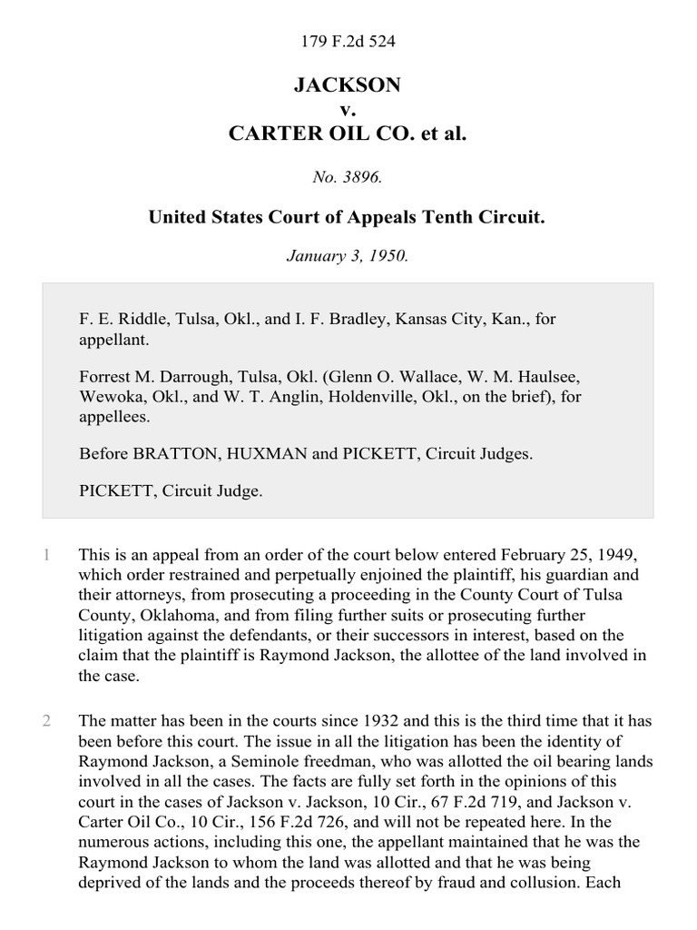 Jackson v. Carter Oil Co., 179 F.2d 524, 10th Cir. (1950) | PDF ...