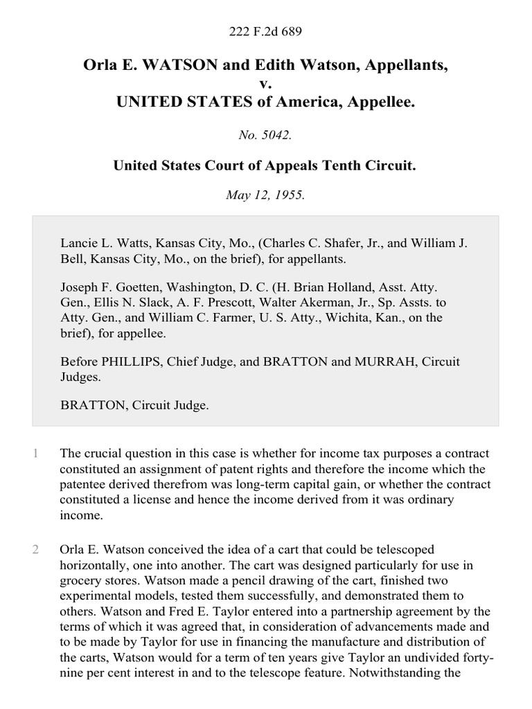 Orla E. Watson and Edith Watson v. United States, 222 F.2d 689, 10th ...