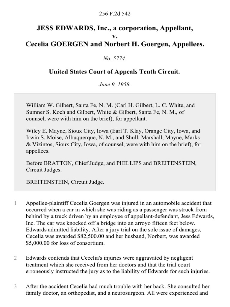Jess Edwards, Inc., A Corporation v. Cecelia Goergen and Norbert H ...