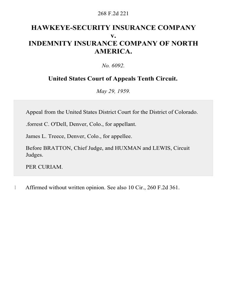 Hawkeye-Security Insurance Company v. Indemnity Insurance Company of ...