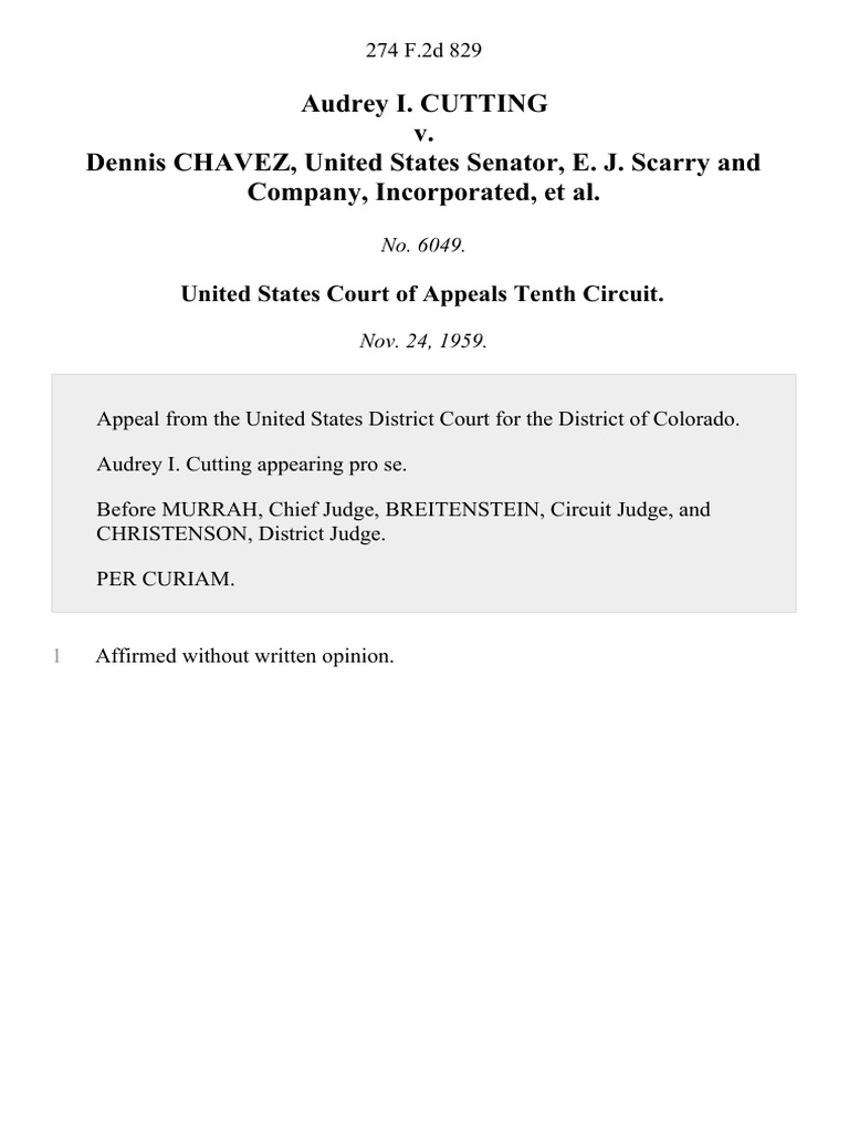 Audrey I. Cutting v. Dennis Chavez, United States Senator, E. J. Scarry ...