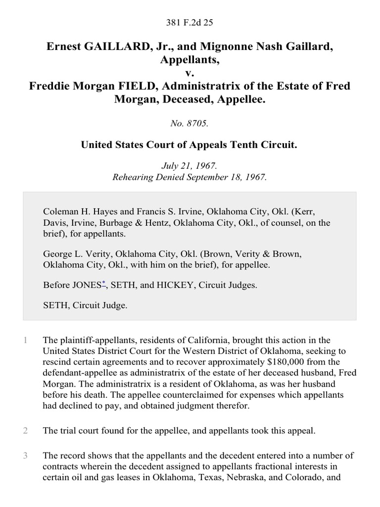Ernest Gaillard, JR., and Mignonne Nash Gaillard v. Freddie Morgan ...