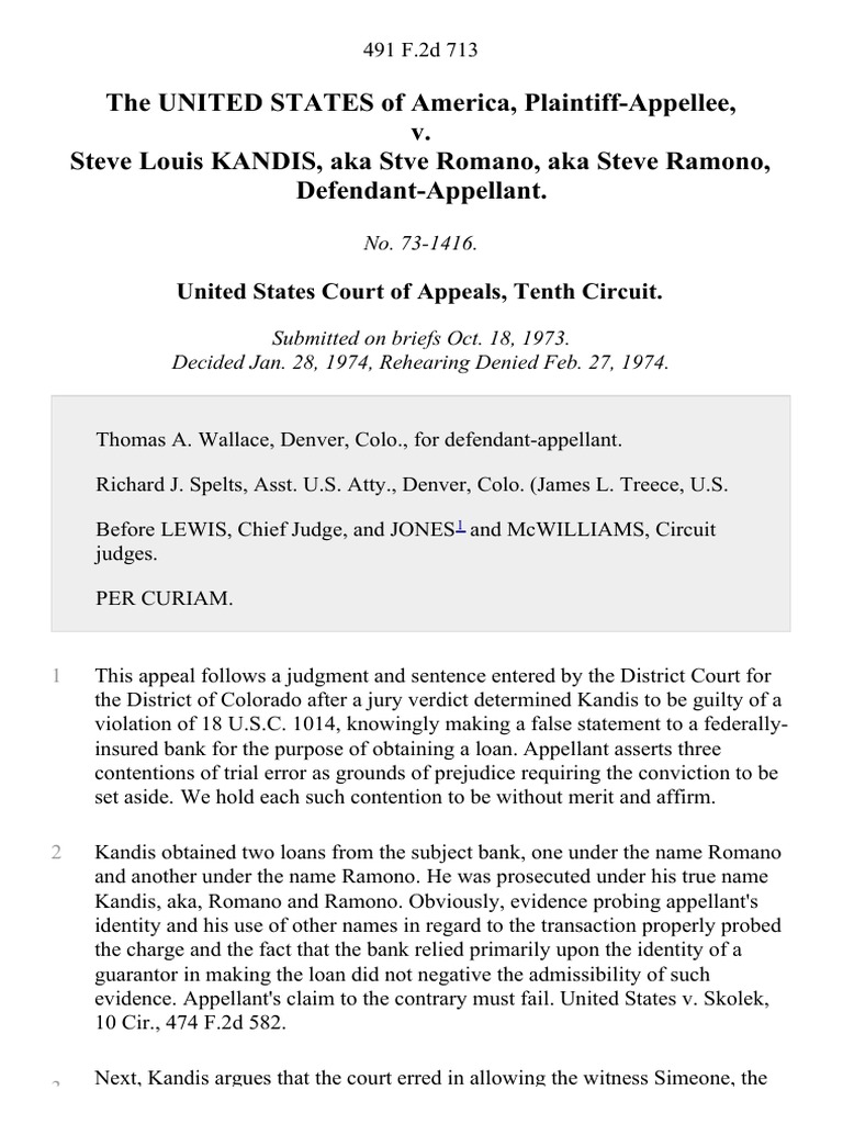 The United States of America v. Steve Louis Kandis, AKA Stve Romano ...