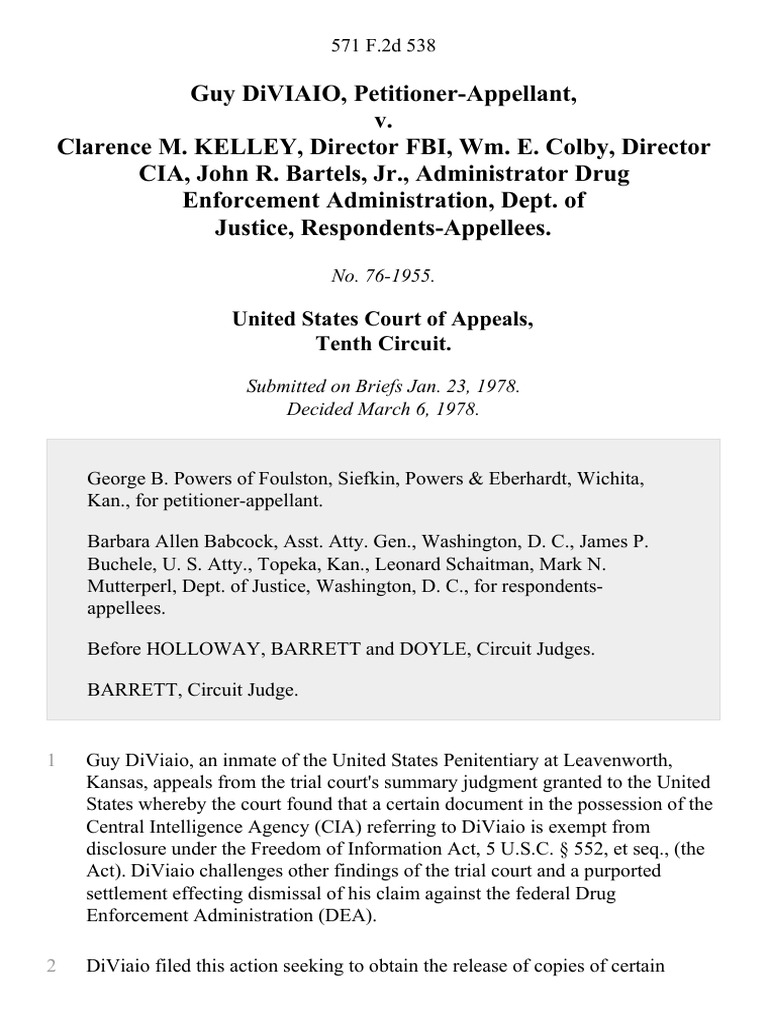 Guy Diviaio v. Clarence M. Kelley, Director Fbi, Wm. E. Colby, Director ...