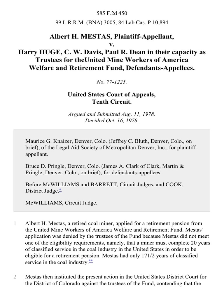 Albert H. Mestas v. Harry Huge, C. W. Davis, Paul R. Dean in Their ...