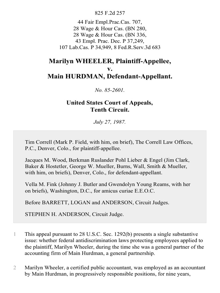 Marilyn Wheeler v. Main Hurdman, 825 F.2d 257, 10th Cir. (1987) | PDF ...