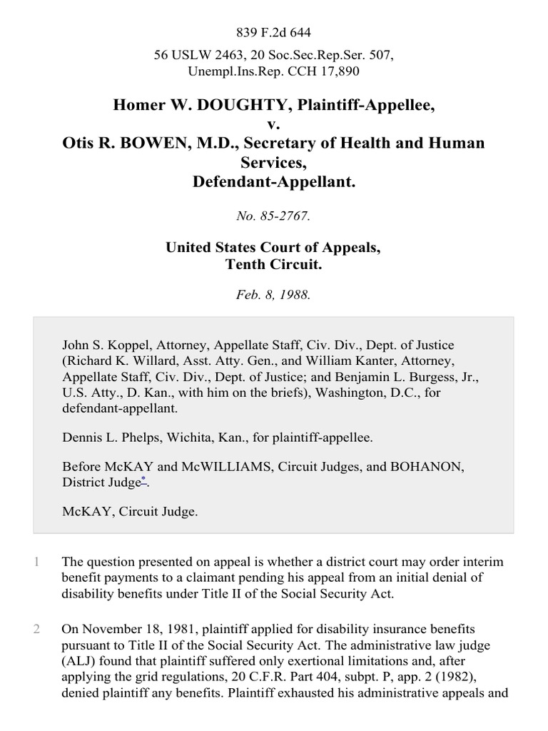 Homer W. Doughty v. Otis R. Bowen, M.D., Secretary of Health and Human ...