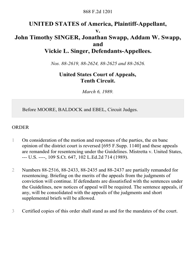 United States v. John Timothy Singer, Jonathan Swapp, Addam W. Swapp ...