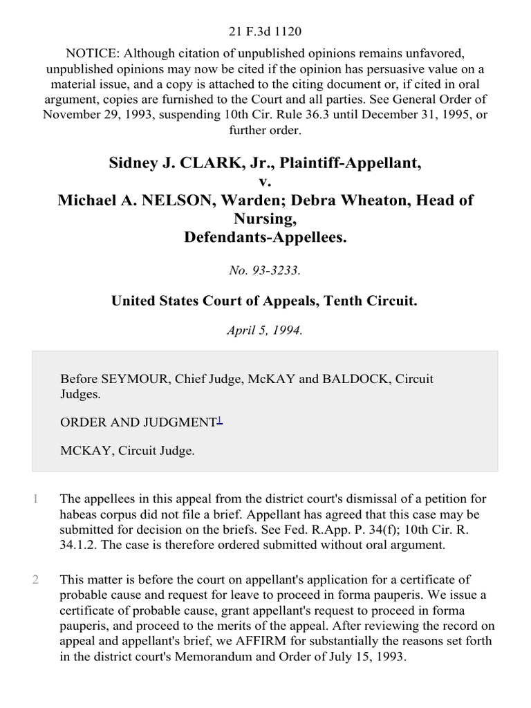 Sidney J. Clark, Jr. v. Michael A. Nelson, Warden Debra Wheaton, Head ...