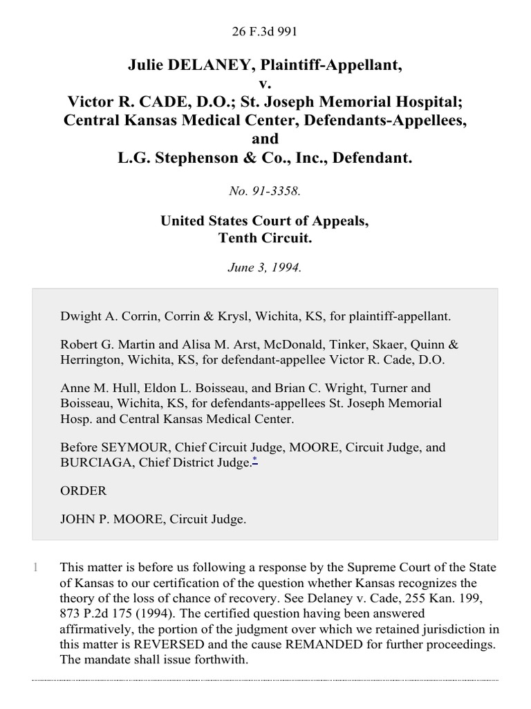 Julie Delaney v. Victor R. Cade, D.O. St. Joseph Memorial Hospital ...