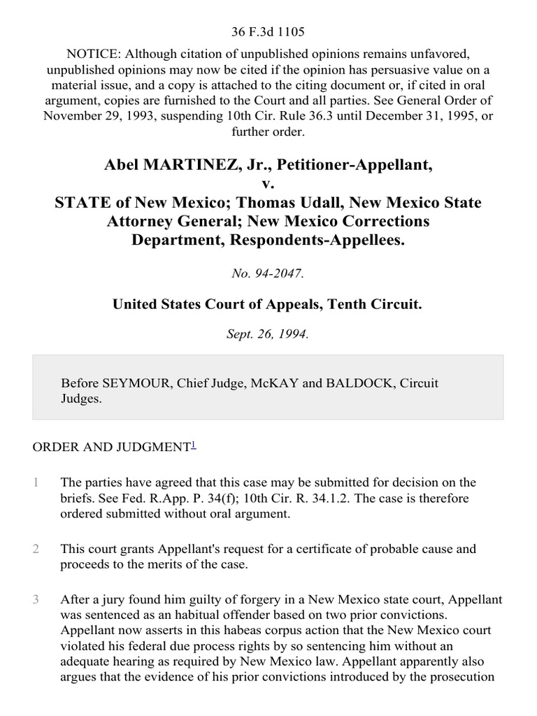 Abel Martinez, Jr. v. State of New Mexico Thomas Udall, New Mexico ...