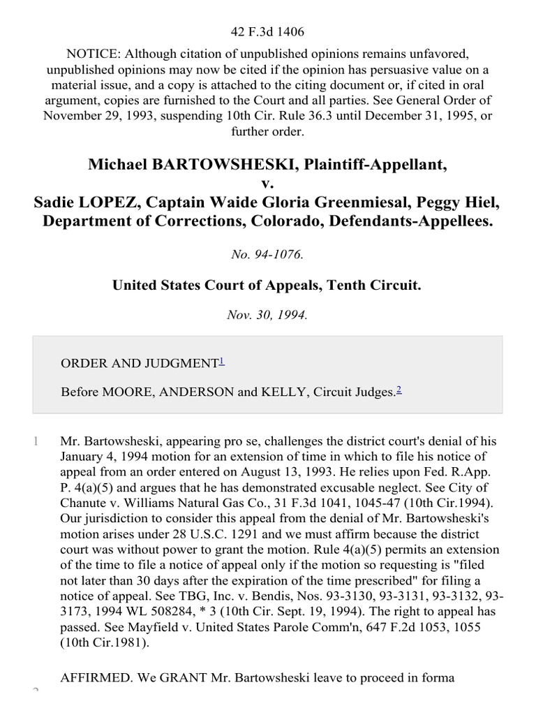 Tenth Circuit Ruling on Appeal Extension | PDF | Non Publication Of ...