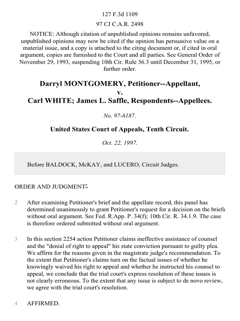 Darryl Montgomery v. Carl White James L. Saffle, 127 F.3d 1109, 10th ...