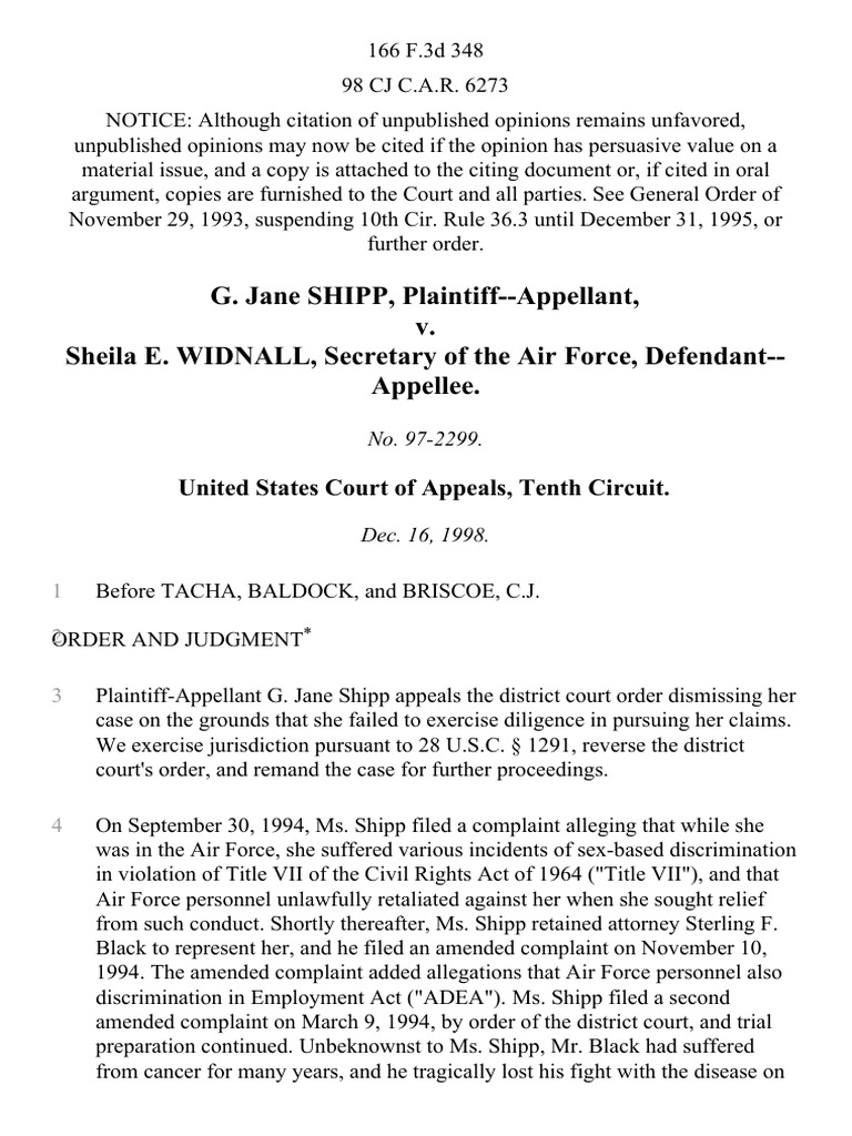 G. Jane Shipp v. Sheila E. Widnall, Secretary of The Air Force, 166 F ...