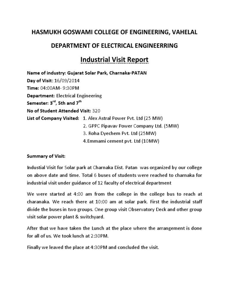Industrial Visit Report Electrical FINAL | PDF