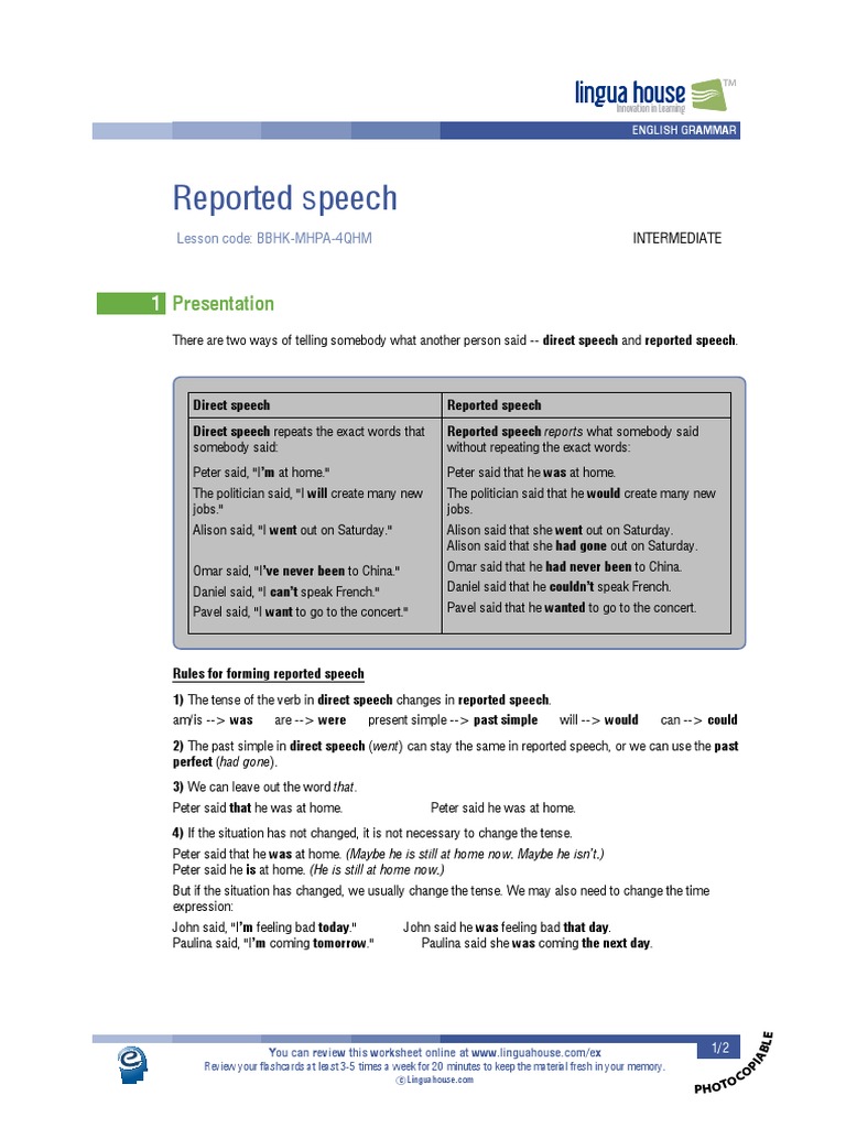B1 B2 Reported Speech | PDF | Languages