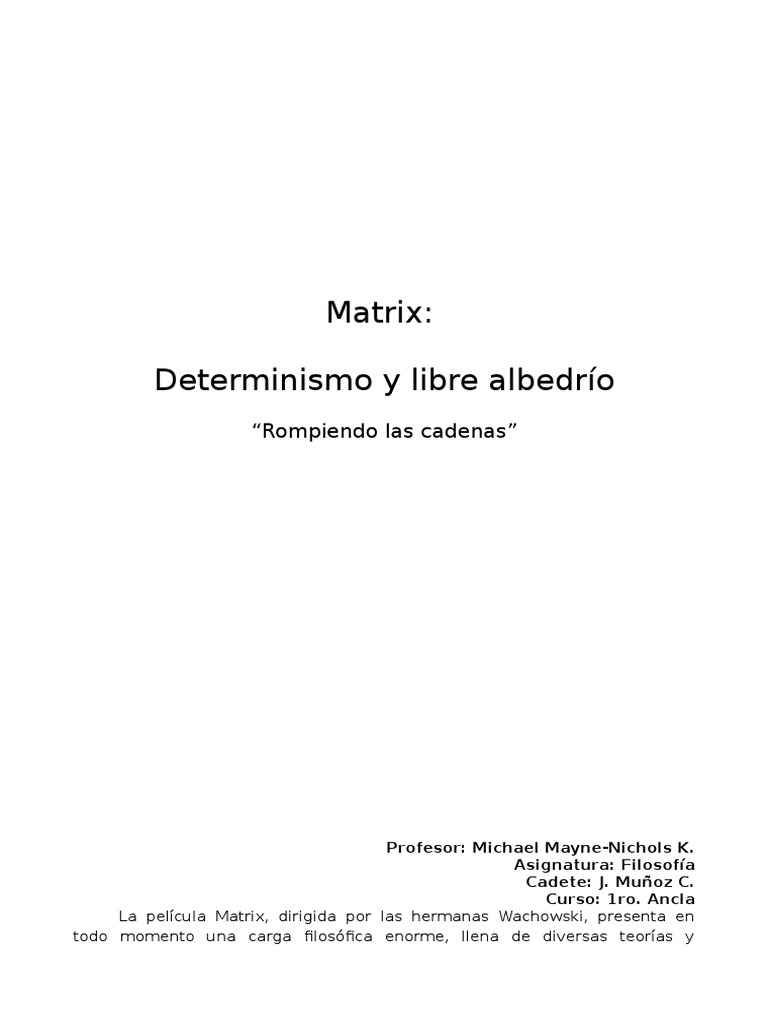 Determinismo y Libre Albedrío en Matrix | PDF | Libre albedrío | Determinismo