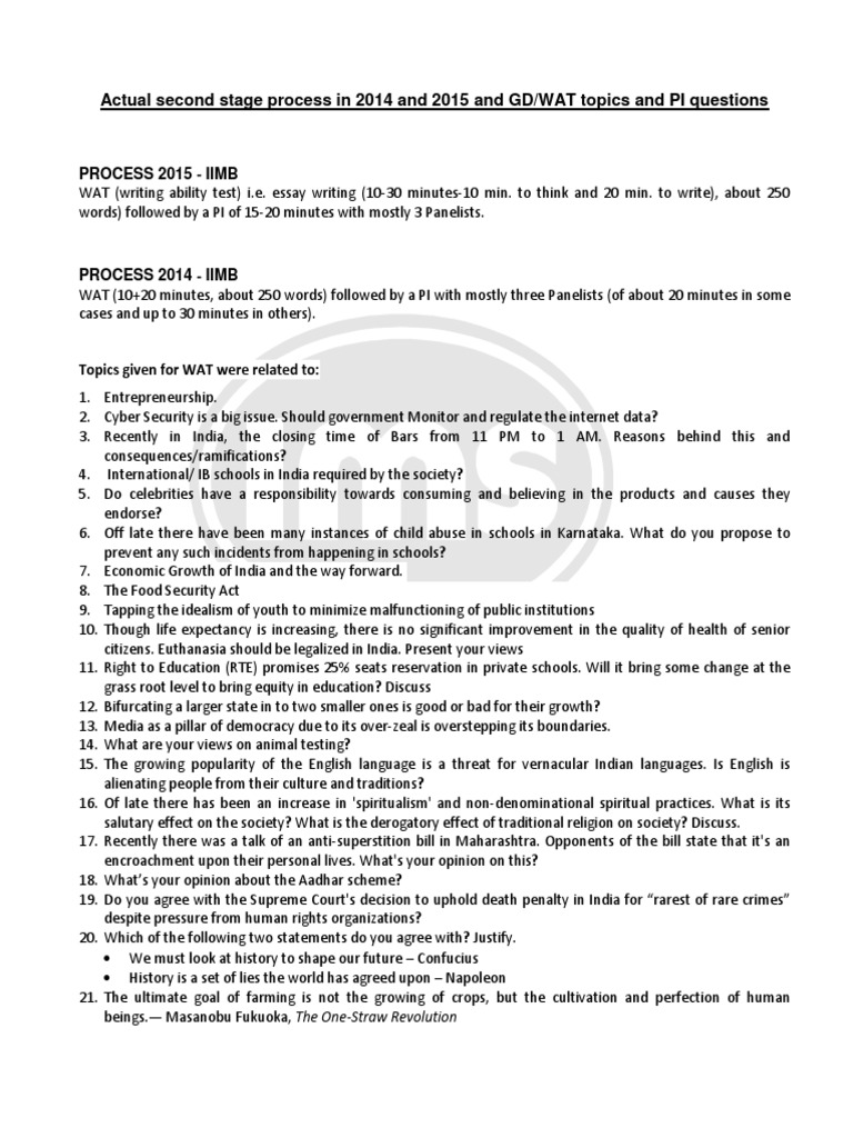 Actual Second Stage Process in 2014 and 2015 and GD/WAT Topics and PI ...