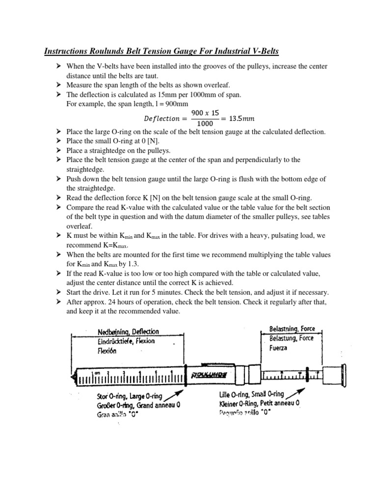 Instructions Roulunds Belt Tension Gauge For Industrial V Belts Pdf