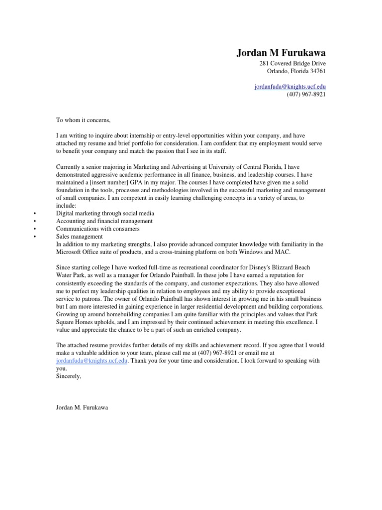 Jordan M Furukawa: Jordanfuda@knights - Ucf.edu | PDF | Employment ...