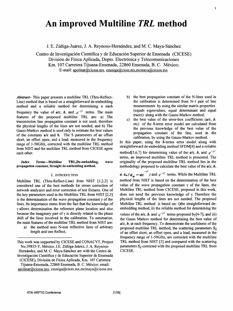 An Improved Multiline TRL Method | PDF | Calibration | Electronics