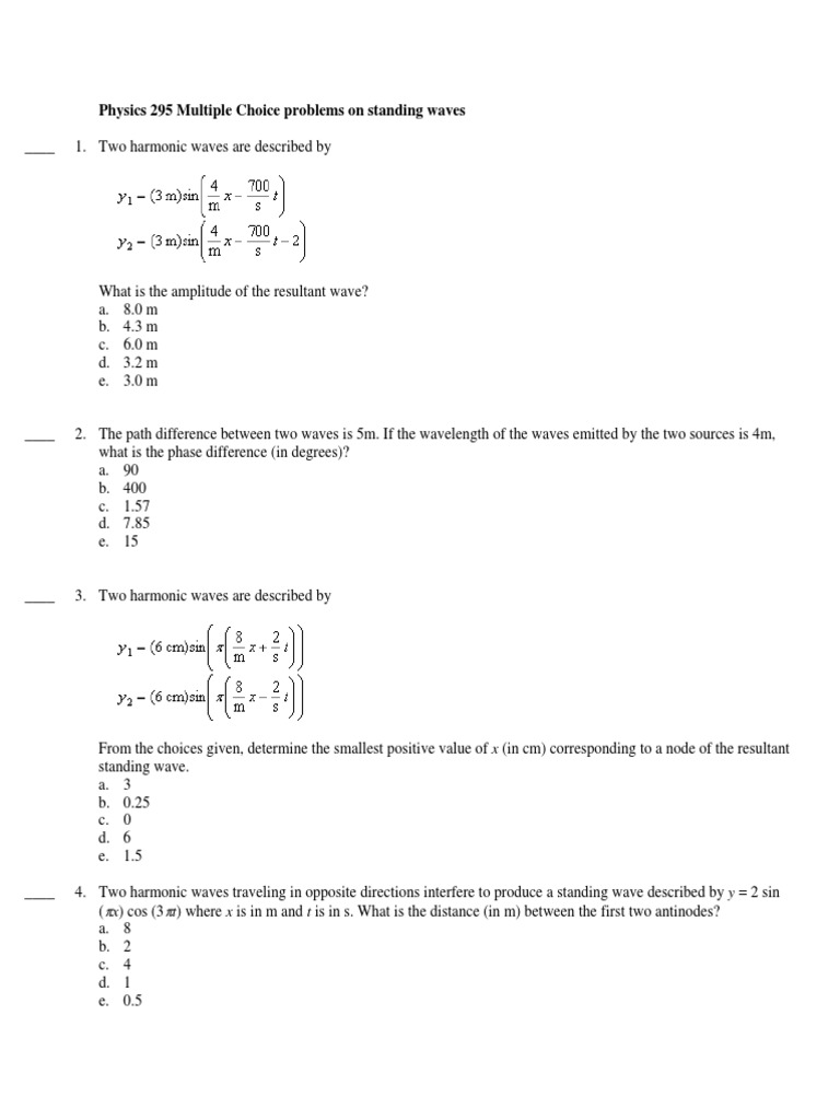 Standing Waves Practice Problems | PDF