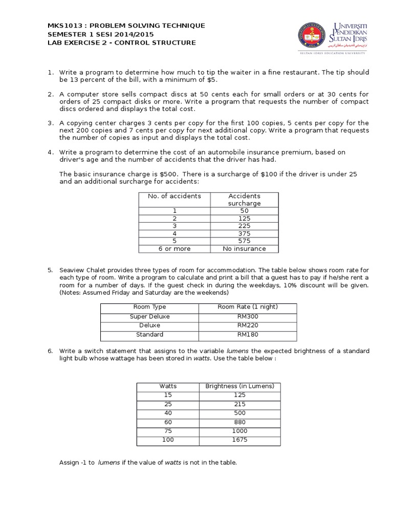 Problem Solving Exercise | PDF | Input/Output | Workweek And Weekend