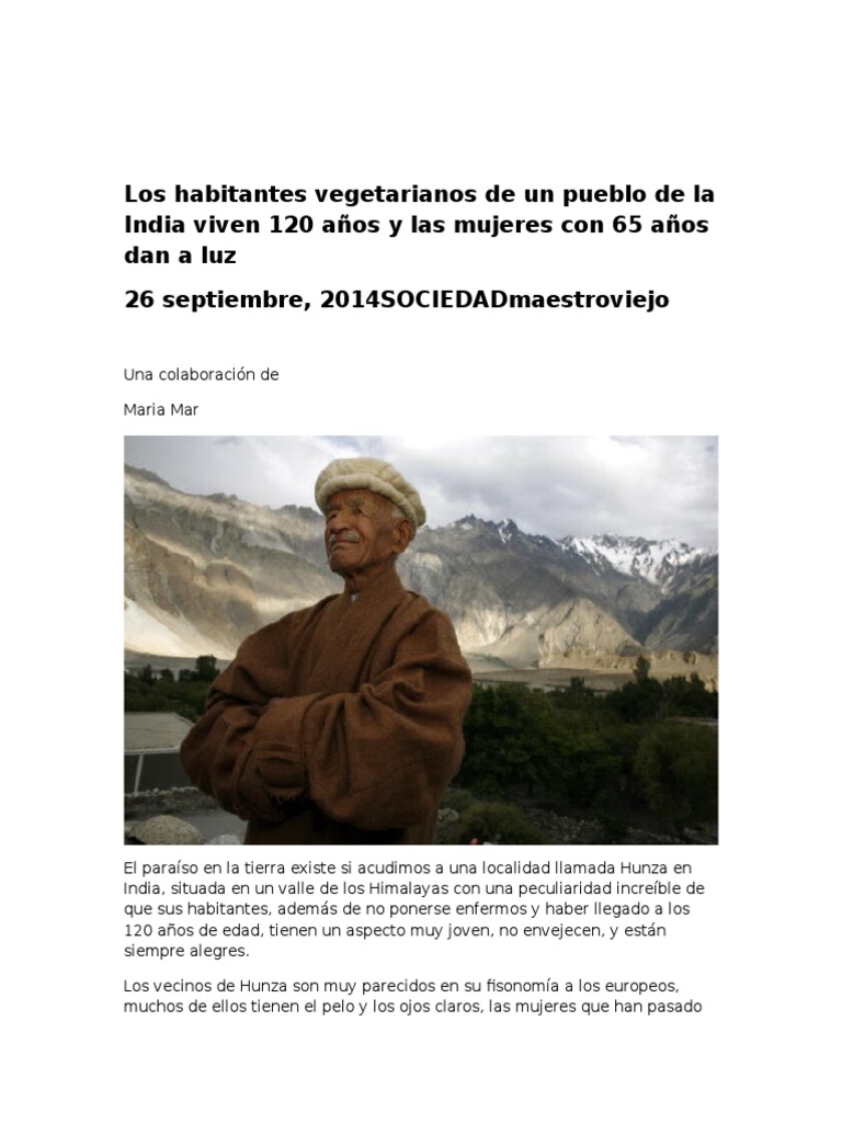 Tribu Hunza | PDF | Vegetarianismo | Longevidad