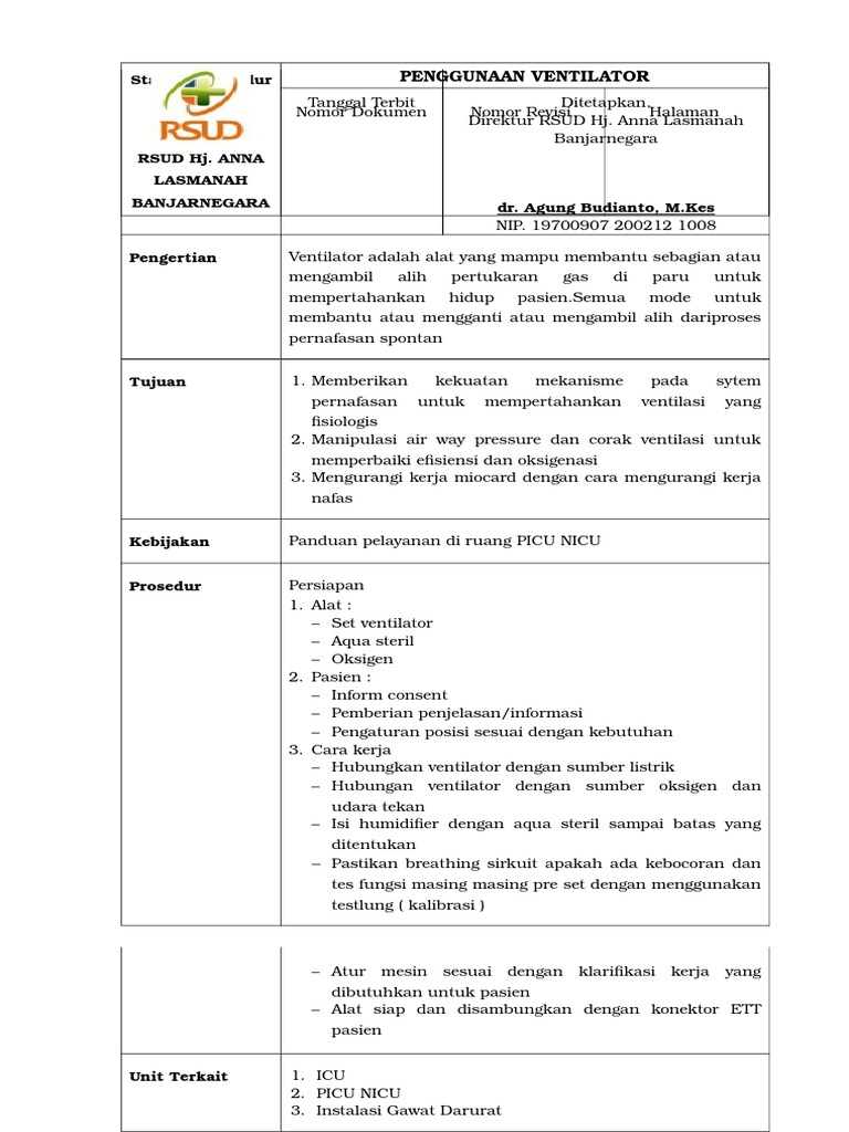 Spo Penggunaan Ventilator | PDF