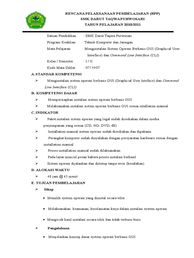 10 RPP Menginstalasi Sistem Operasi Berbasis GUI (Graphical User ...