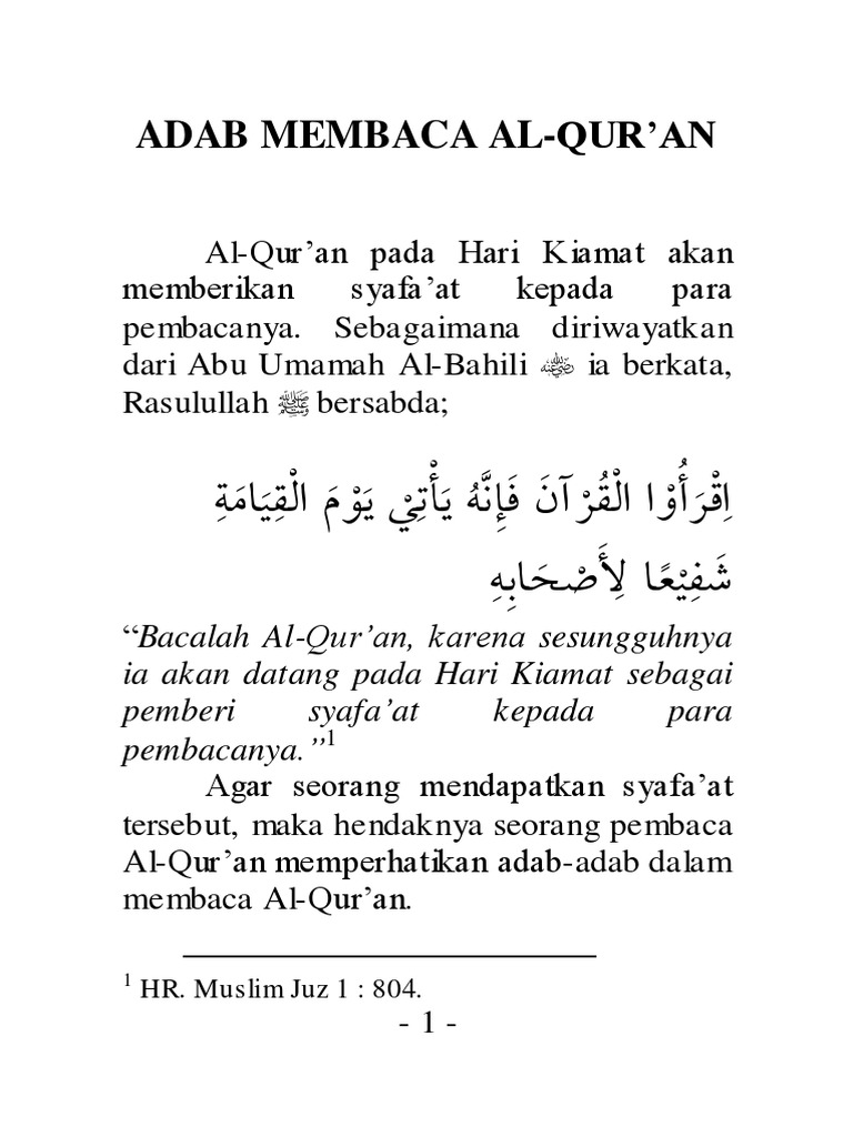 Adab Membaca Al-Qur'an yang Benar | PDF | Agama & Spiritualitas